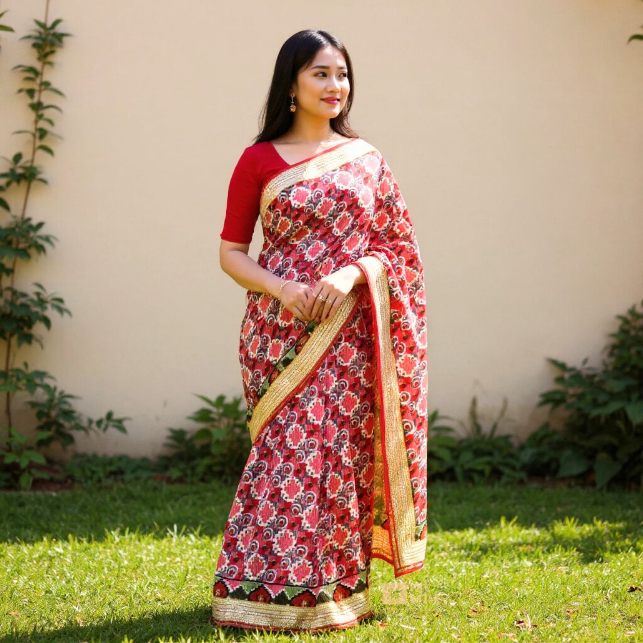 Buy Traditional Nepali Dhaka Saree for Women online only at Folk Bazar.