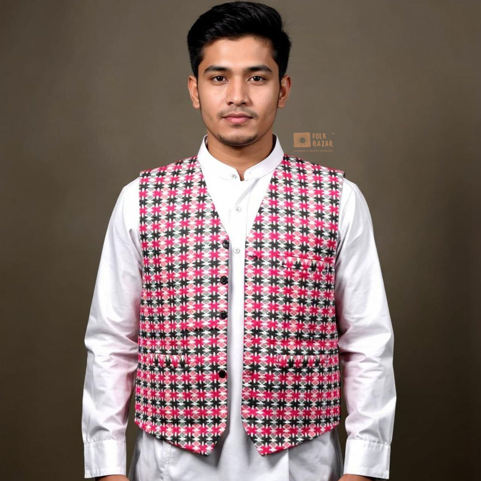Buy Nepali Traditional Dhaka Coat for men only at Folk Bazar.